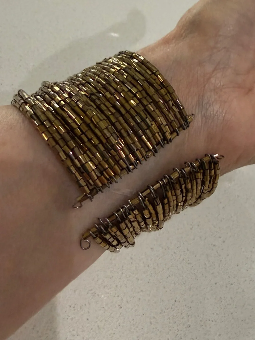 Jewelry | Multistrand Glass Bead Flex Cuff Bracelet | Poshmark